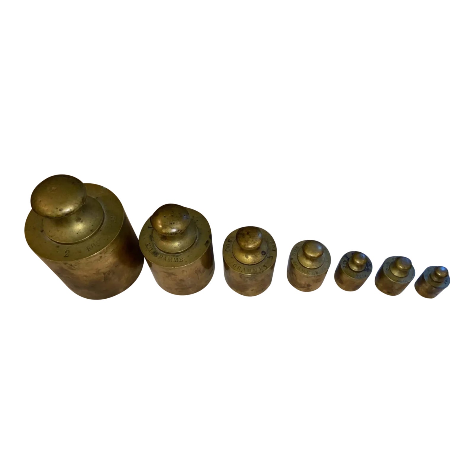 Late 19th Century Antique Solid Brass Scale Weights - Set of 7 | Chairish
