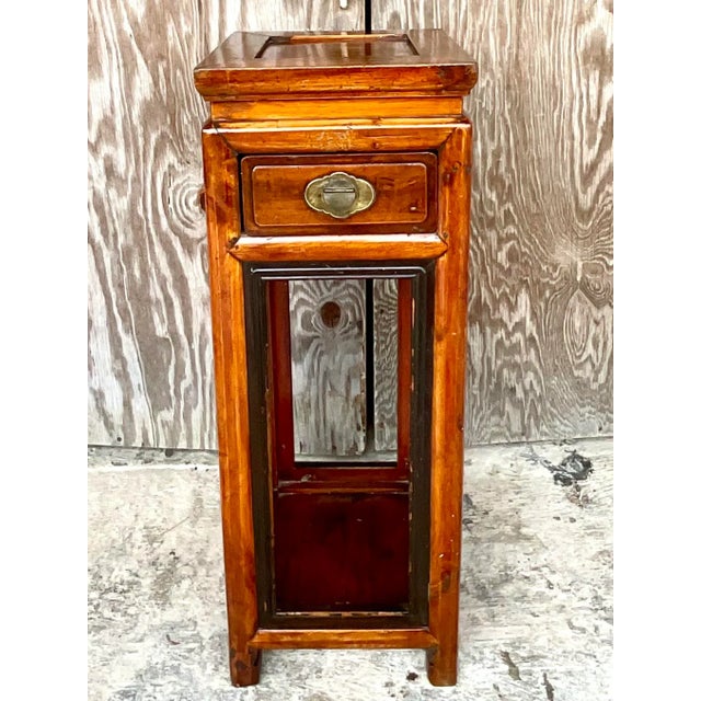 Vintage Asian Reclaimed Wood Medallion Pedestal | Chairish