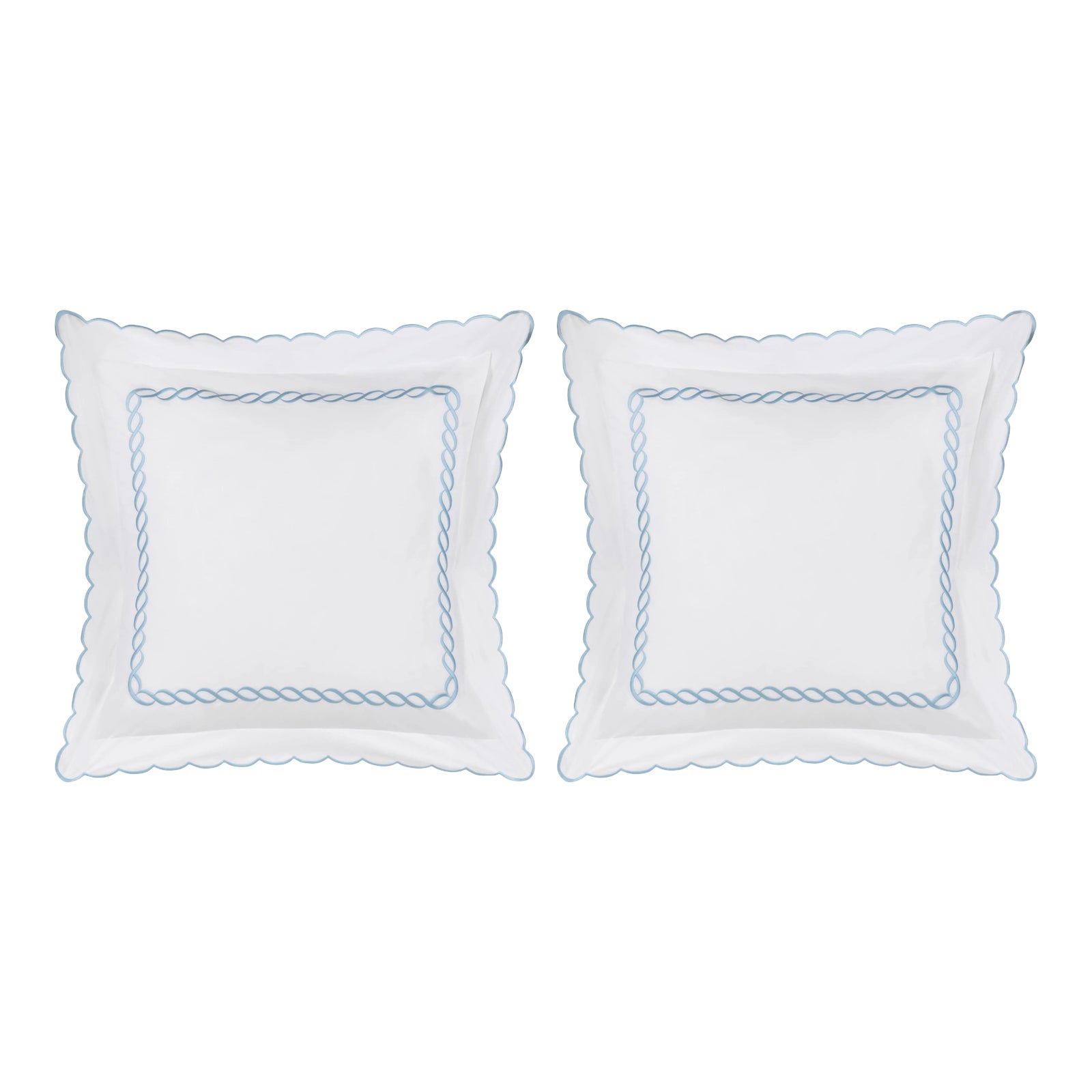Scalloped Chain Euro Shams in Light Blue - a Pair | Chairish