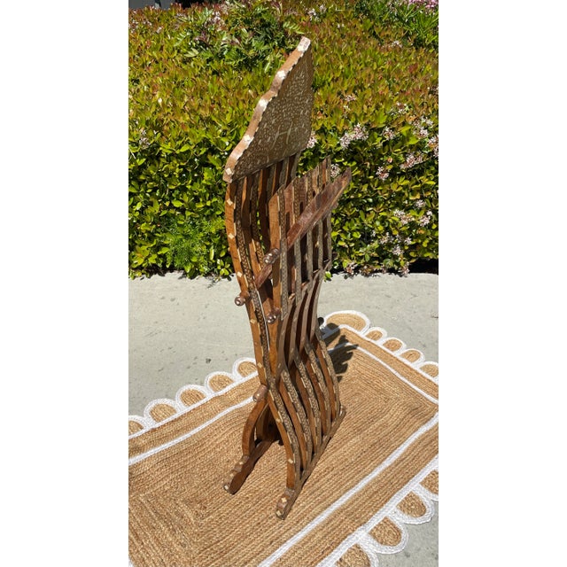 Antique Syrian Moorish Folding Chair with Bone Inlay | Chairish
