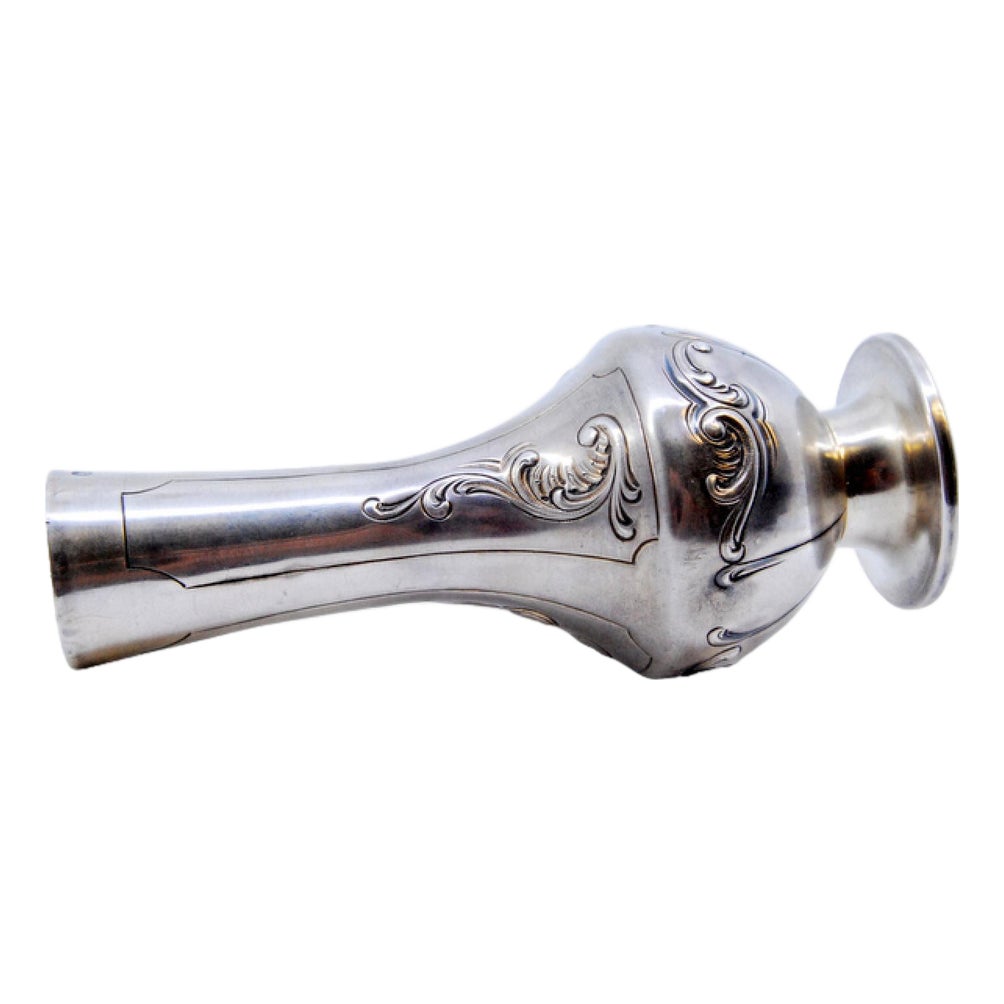 Small Silver Vase with Round Base and Raised Floral Motifs | Chairish