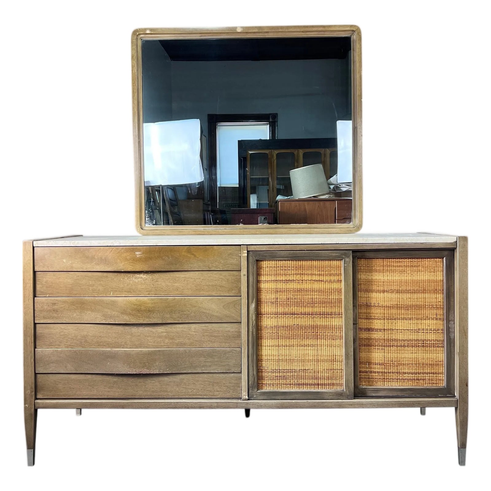 Mid Century Oak and Travertine Dresser / Credenza by American of ...