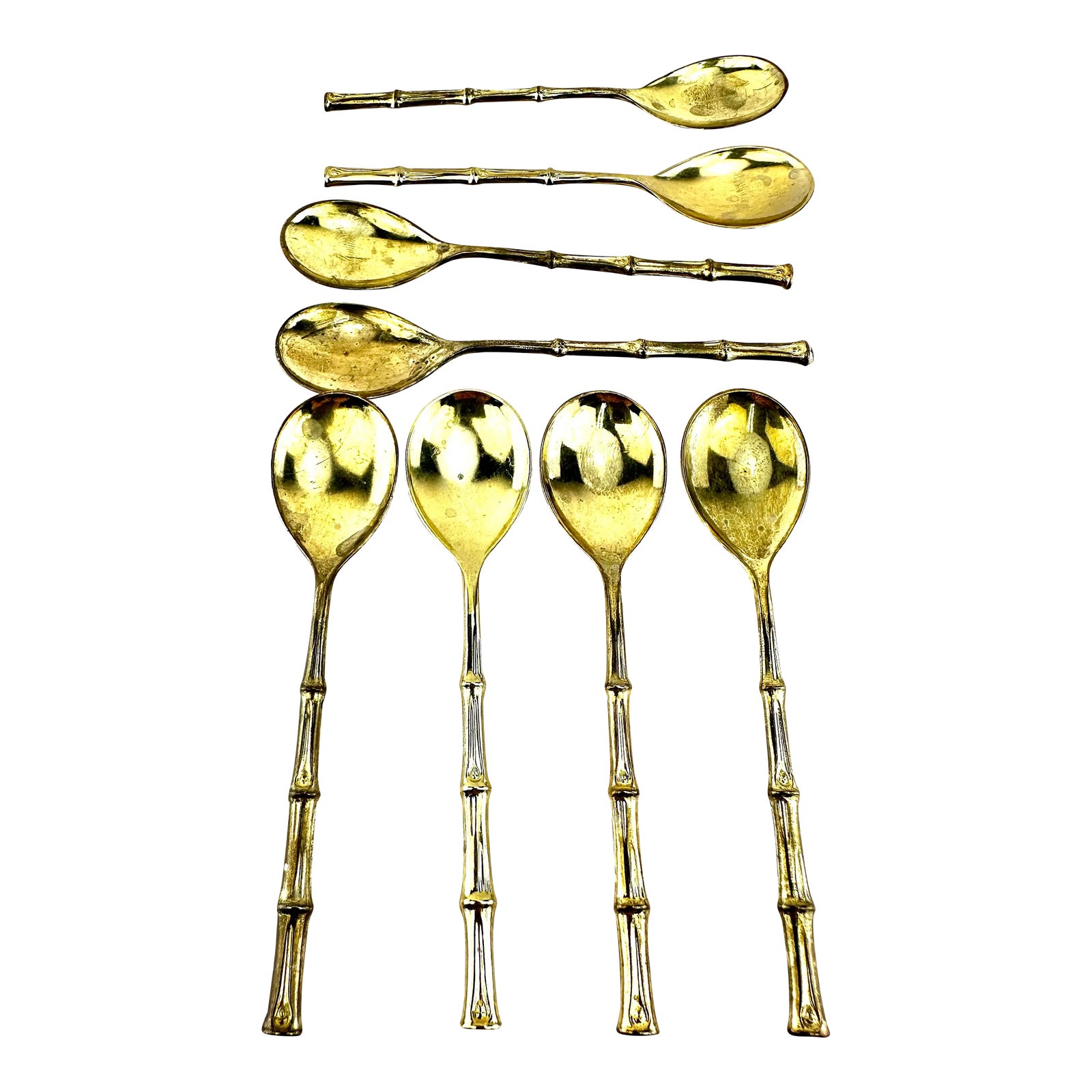 Italian Mid Century Gold Bamboo Style Handle Stir Spoons- Set of 8 ...