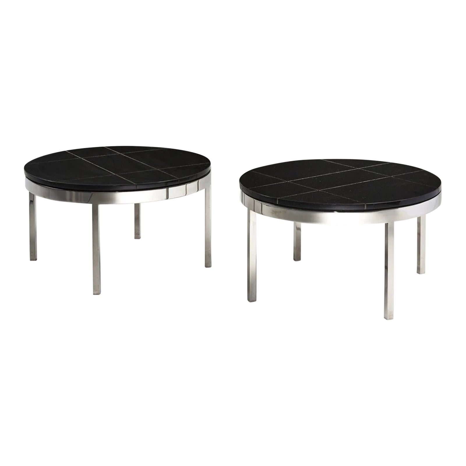 Knoll Black Granite and Stainless Steel Side/End Tables, 1980 | Chairish