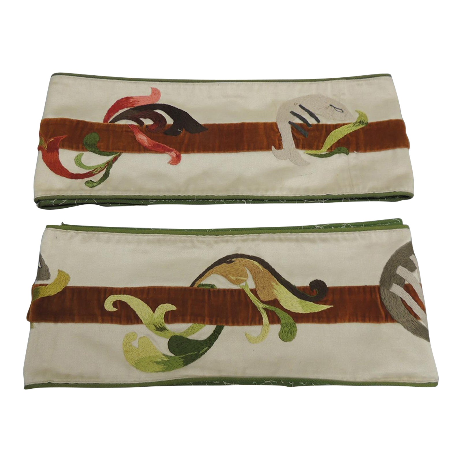 Vintage Green and Brown Cotton & Velvet Textile Borders - Set of 2 ...