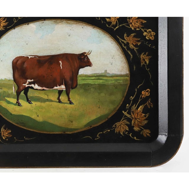 Vintage Farm Animal Tray Depicting Rural Cow | Chairish
