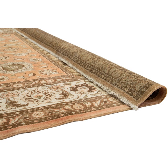 Antique Peach Persian Tabriz Wool Rug Floral Designed | Chairish