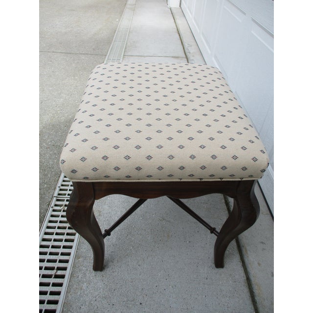 Tan Upholstered Low Stool With Carved Apron | Chairish