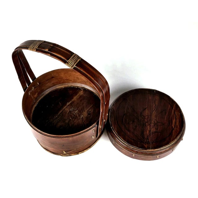 1900s Chinese Flat Reed Wood Wedding Basket | Chairish