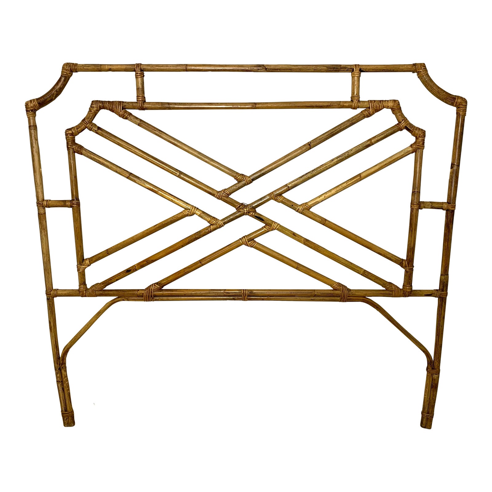 1970s Vintage Chinoiserie Bamboo Chippendale Pagoda Double Full Bamboo ...