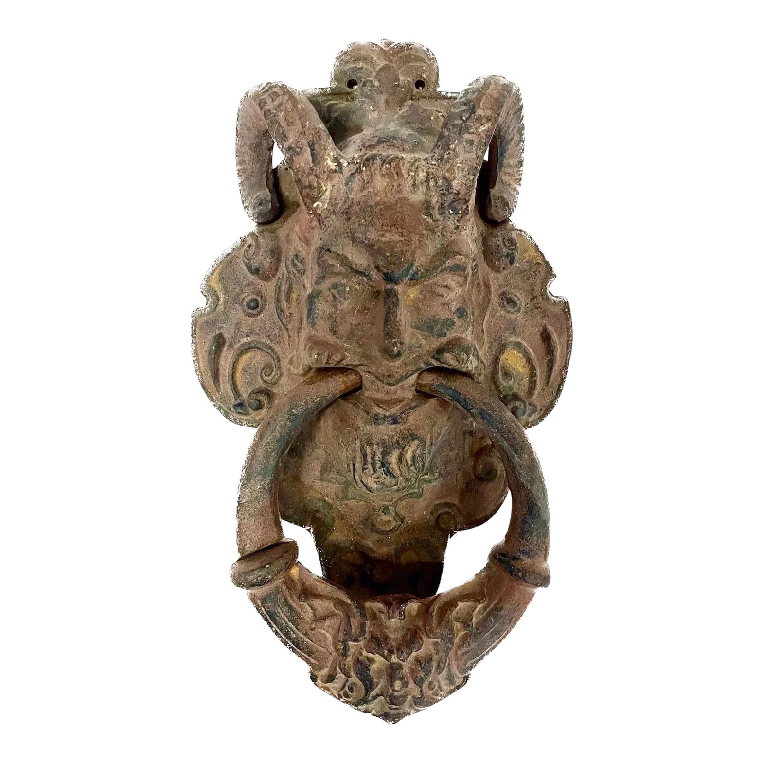 Antique Iron Satyr Face W/Ram Horns Door Knocker | Chairish