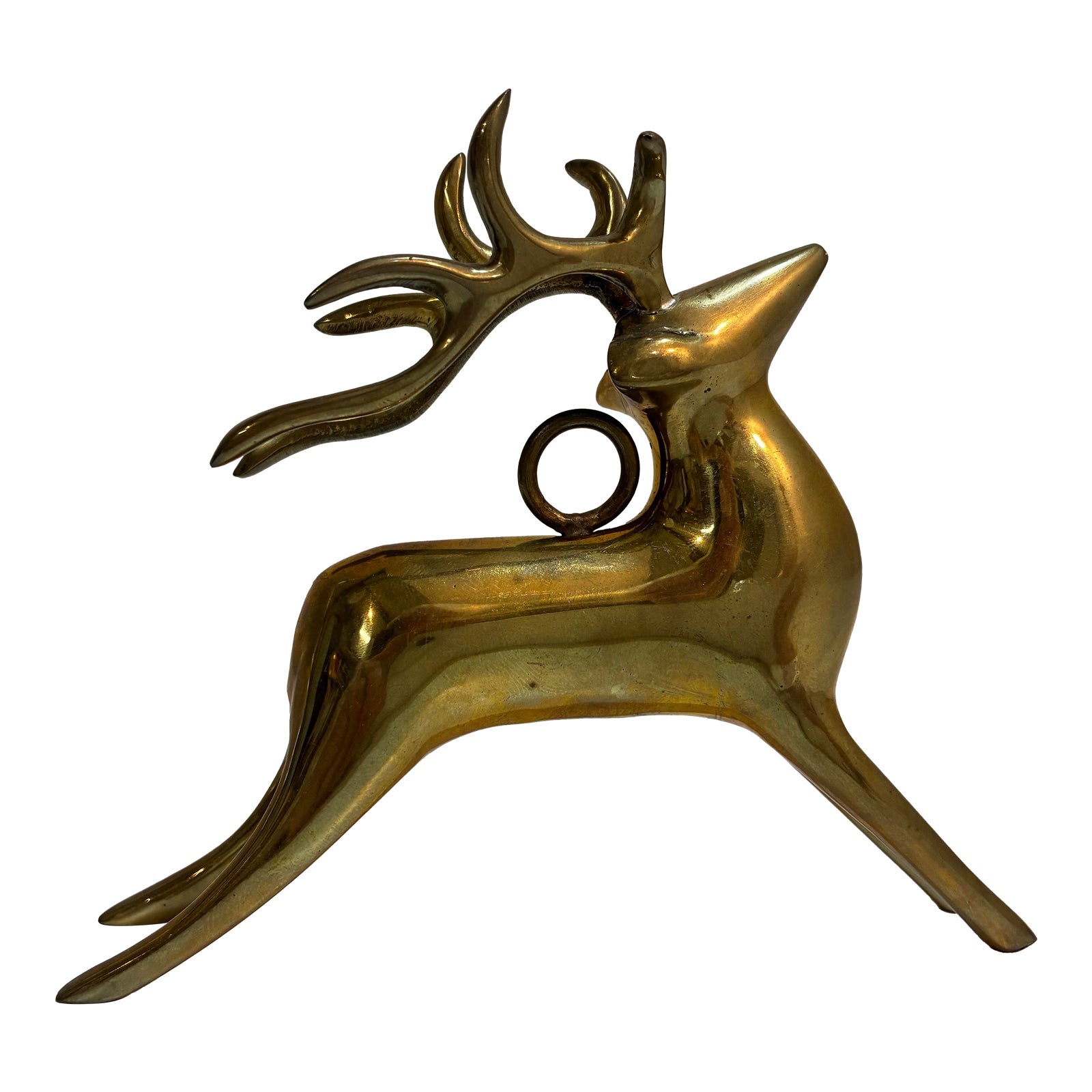 Vintage Solid Brass Reindeer Christmas Ornament | Chairish