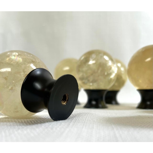 Contemporary Calcite Sphere Cabinet Knobs With Matte Black Base - Set ...