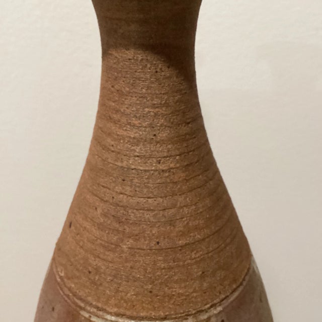 Cecil Strawn Mid Century Modern Pottery Stoneware Long Neck Vase | Chairish