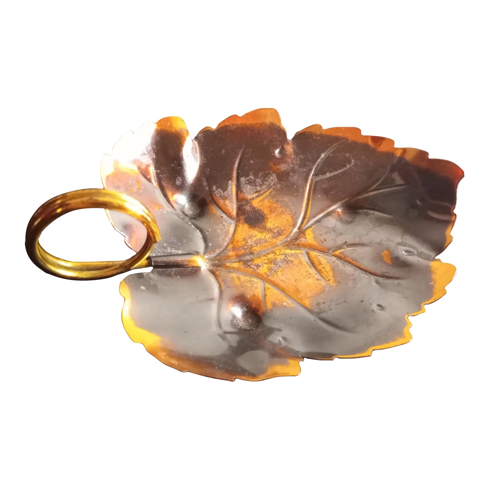 Coppercraft Hammered Copper Leaf Trinket Holder | Chairish