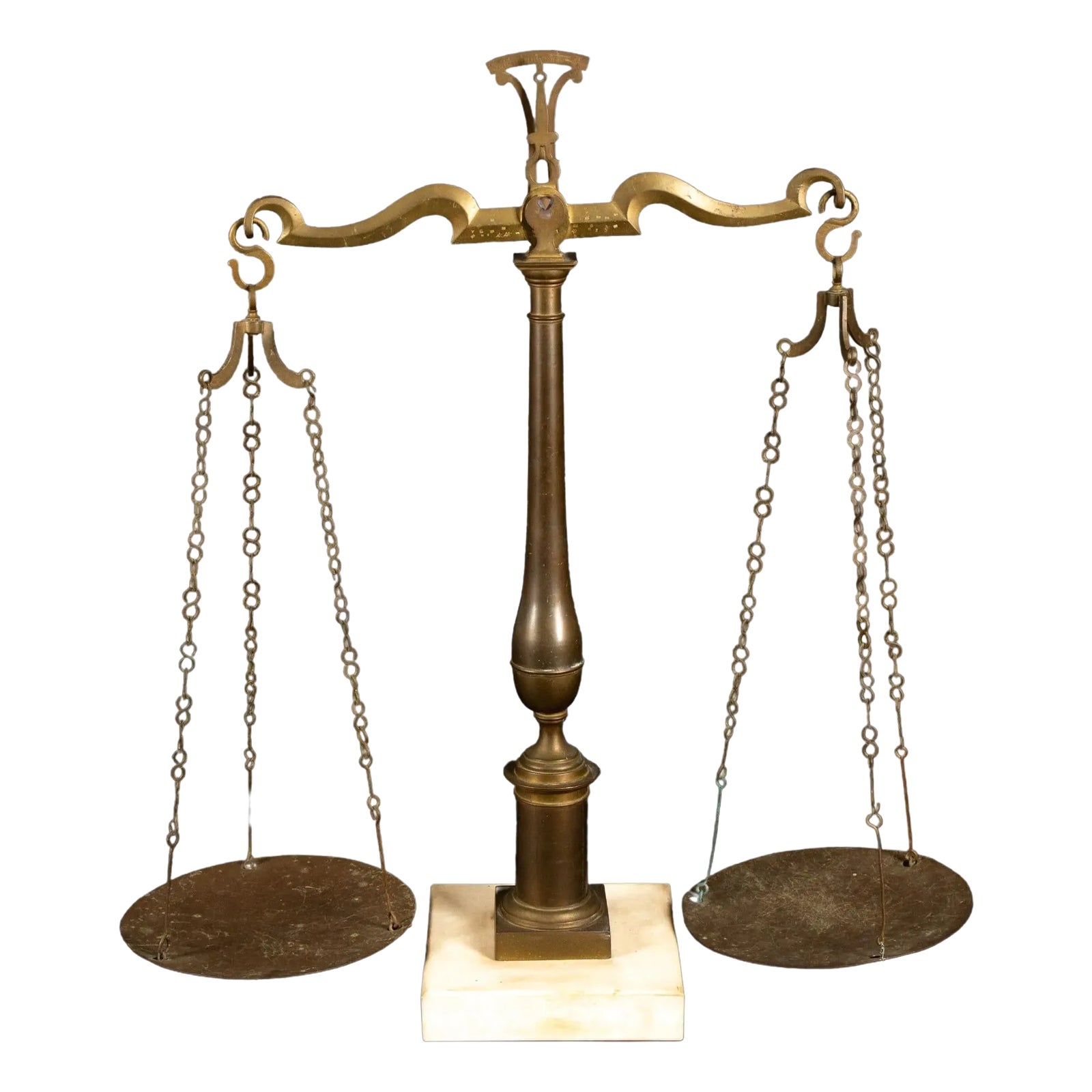 19th C. Elegant Antique Brass and Marble Balance Scale 37.5"H | Chairish