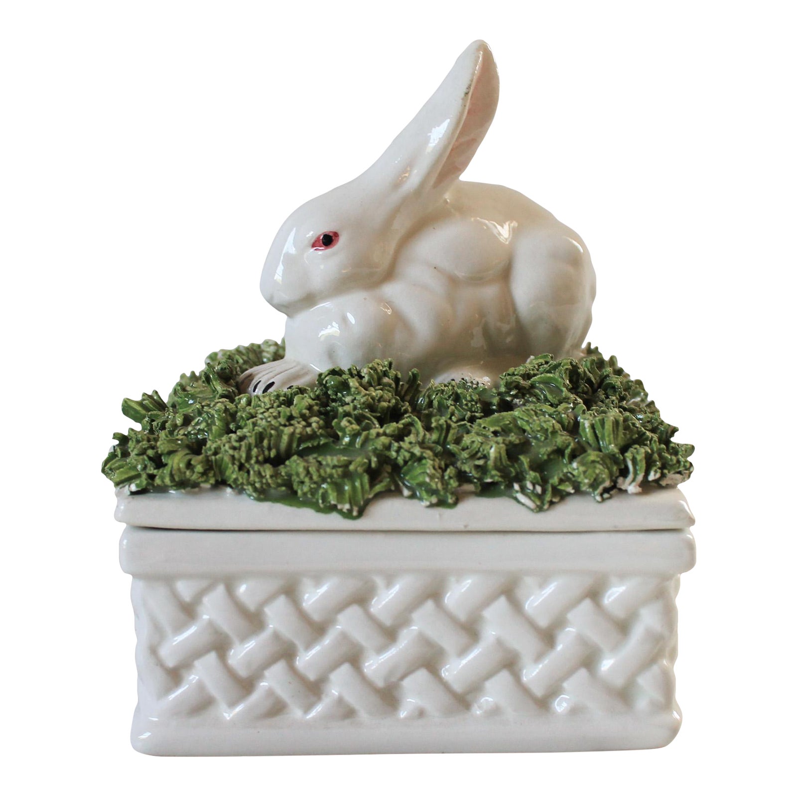 Vintage Italian Ceramic Bunny Trinket Box | Chairish