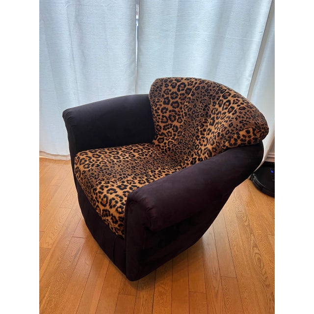 1980s Postmodern Leopard Black Suede Swivel and Rocking Chairs - a Pair ...