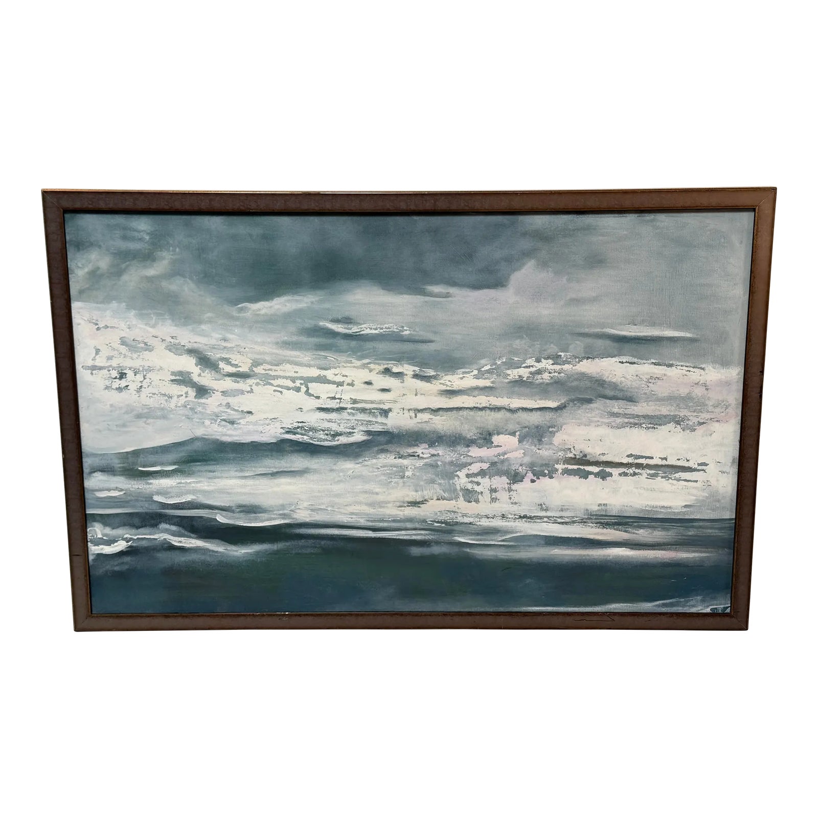 Circa 2011 Joseph Folan "Blue" Custom Framed Oil Painting | Chairish