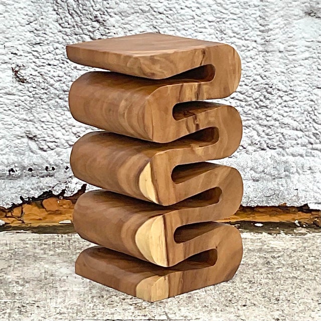 Wood Wave Accent Wiggle Low Stool | Chairish