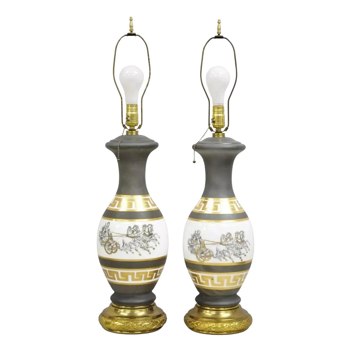 Vintage Italian Classical Chariot Gold Greek Key Gray Porcelain Table ...