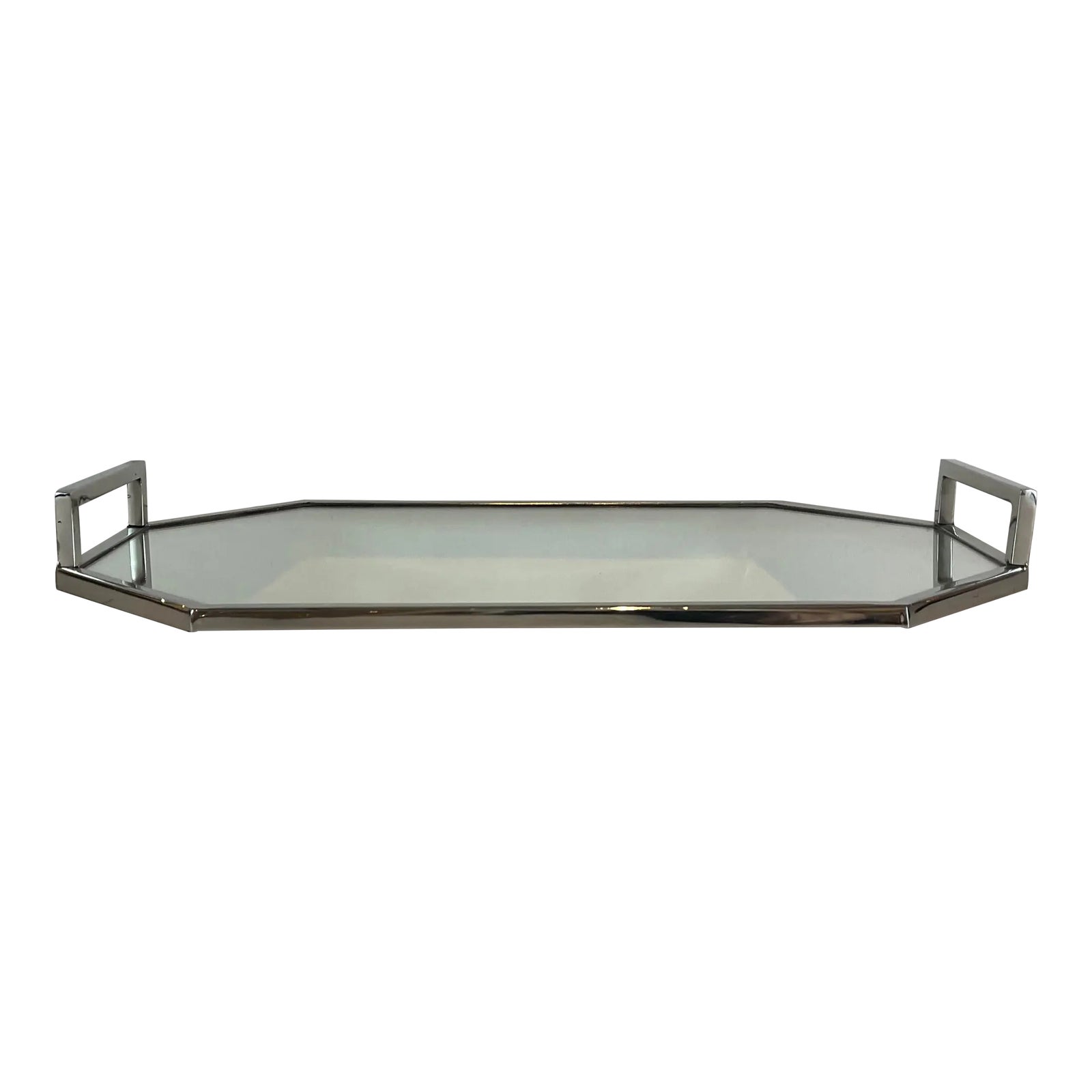 Modern Polished Nickel Oblong Octagonal Mirrored Tray | Chairish