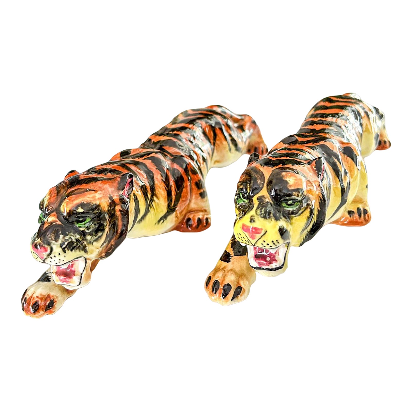 Pair of Vintage Bengal Tiger Figurines – Hand-Painted Ceramic Japan ...
