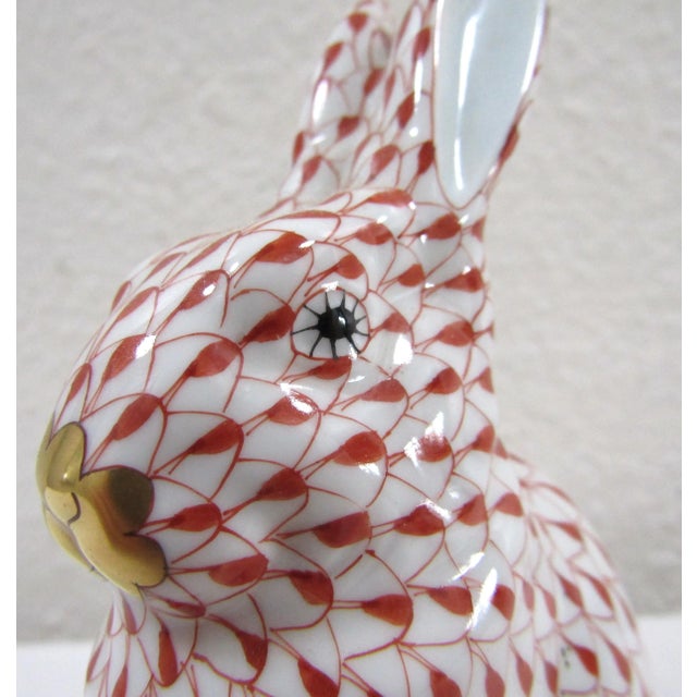 1990s Herend Hungary Fishnet Red Rust Sitting Ear Up Rabbit Figurine ...