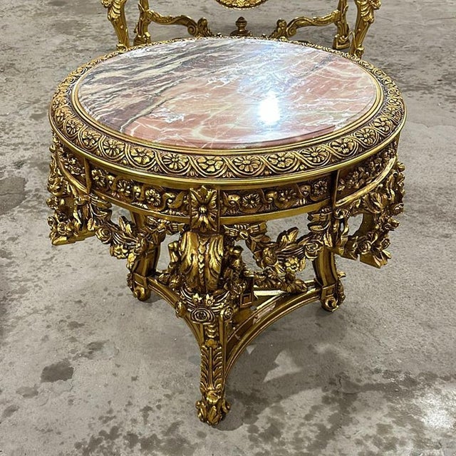 Gold Medium Table Marble Topped French Style | Chairish