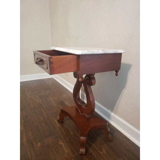 Late 20th Century Cherry Lyre End Table With Italian Marble Top | Chairish