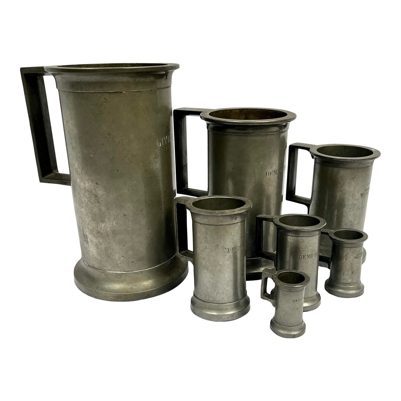 Early 20th Century Antique Pewter Measuring Mugs Liter to Centiliter ...