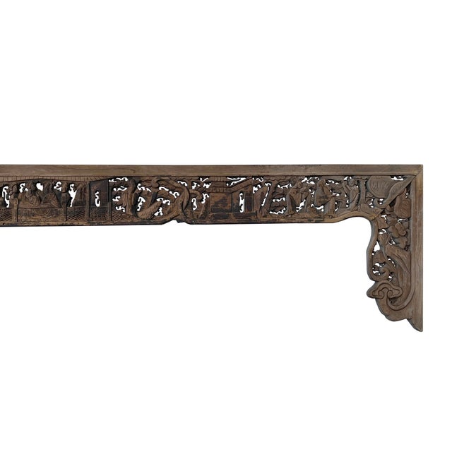 Chinese Vintage Relief Scenery Carving Arch Shape Wood Wall Art | Chairish