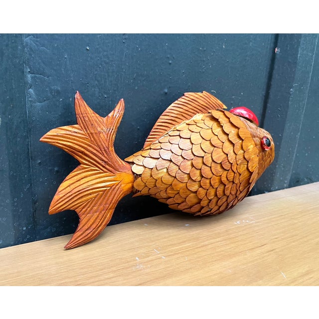 Wicker/Carved Wood Fish Basket | Chairish