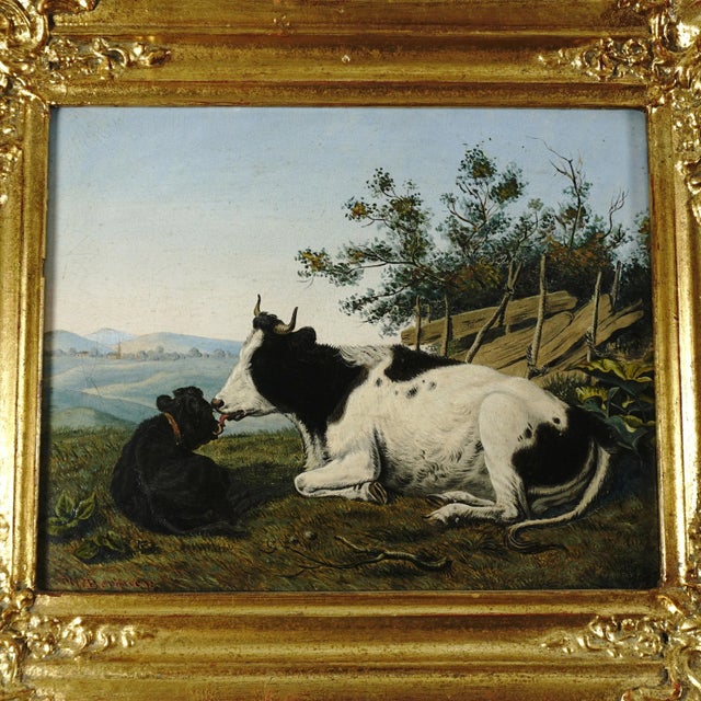 Victorian Oil Painting of a Cow & Calf, Dated 1854, Pastoral Farm Scene ...