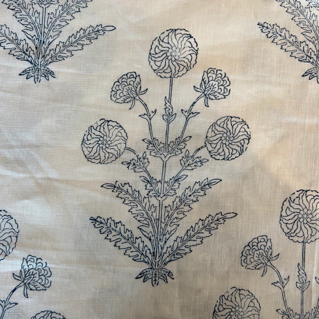 Elizabeth Eakins "Alur" Indigo on White Hand Blocked Linen Fabric- 2 1/ ...