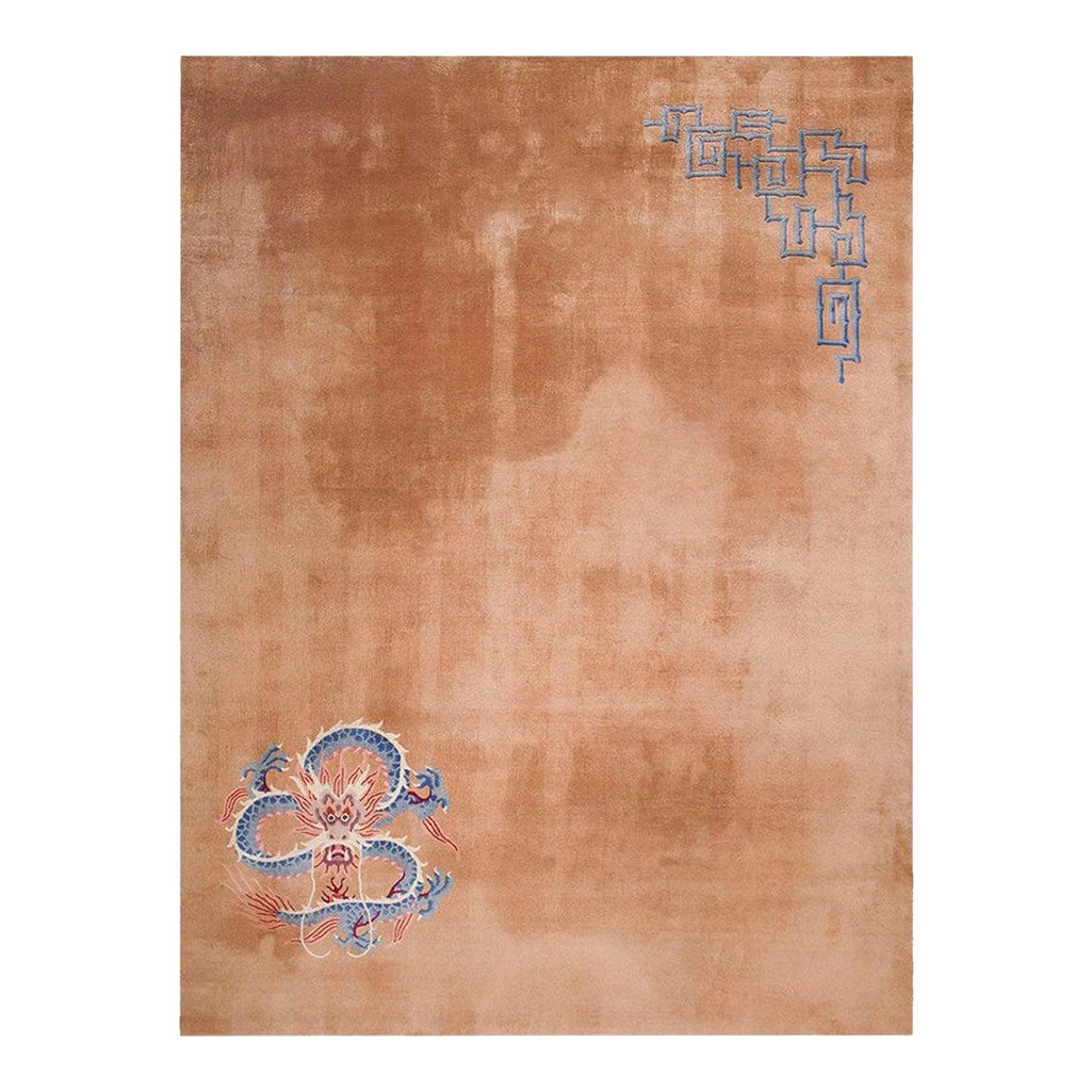 1920s Tan Sand Minimalist Dragon Antitque Chinese Art Deco Rug 9'x 12 ...
