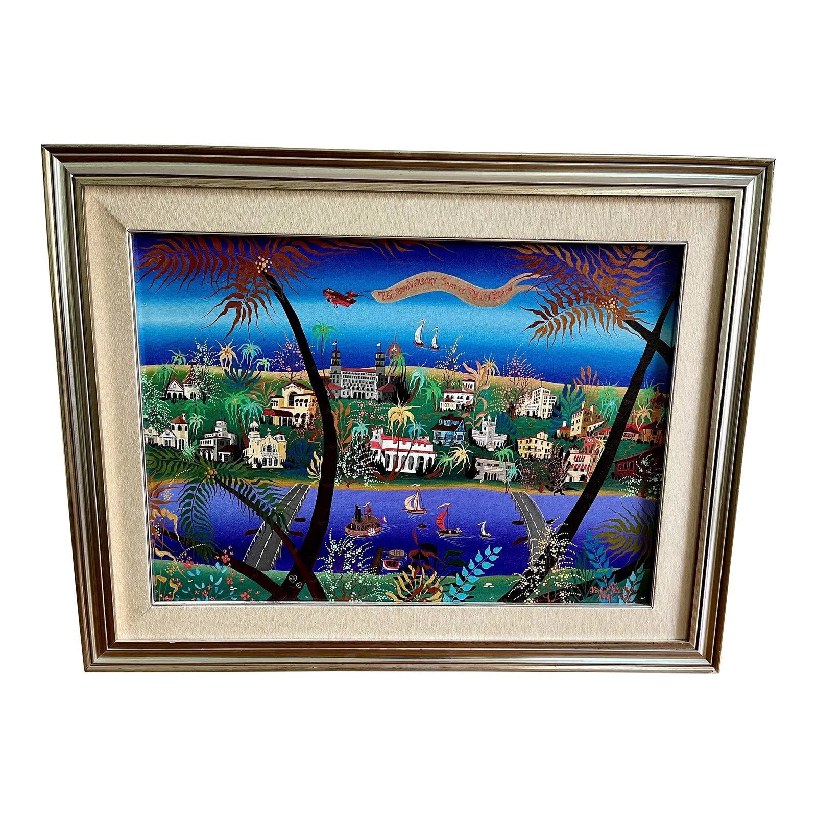 Herbert Felic Hofer Framed Colorful Acrylic on Canvas Painting ...