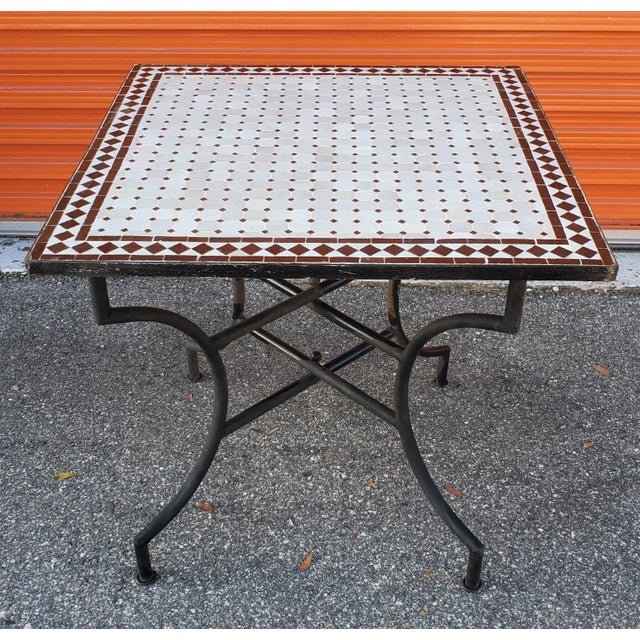 Handmade Moroccan Square Mosaic Table in White and Brown | Chairish