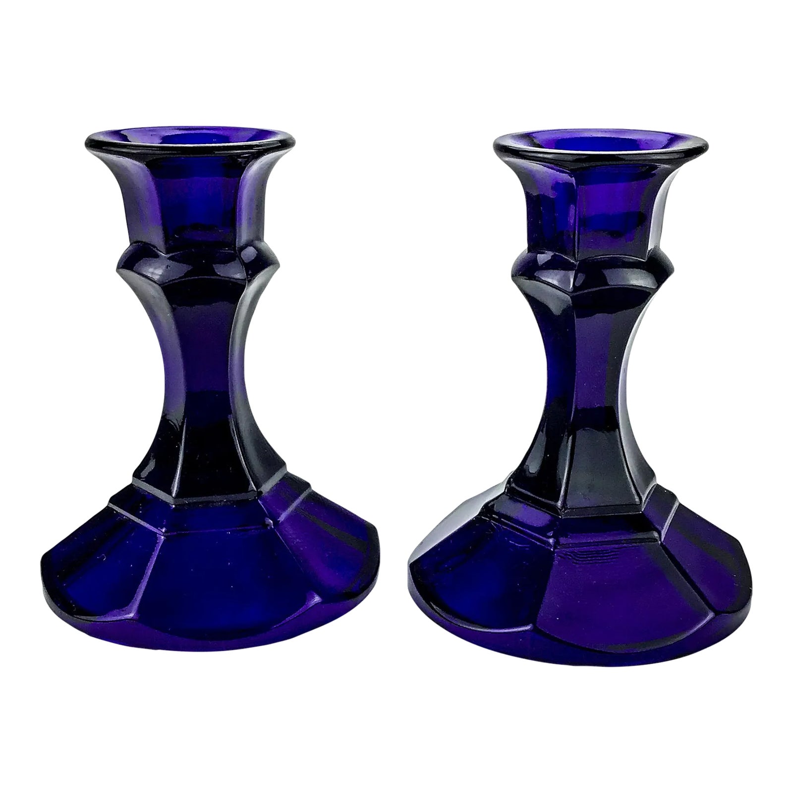 Cobalt Blue Glass Table Top Candle Holders - a Pair | Chairish