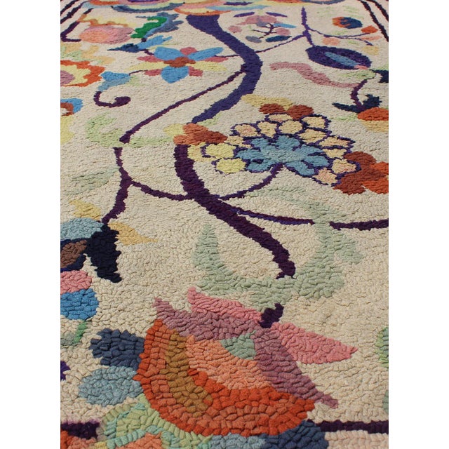 Colorful Vintage American Hooked Rug With Branching Rainbow-Colored ...