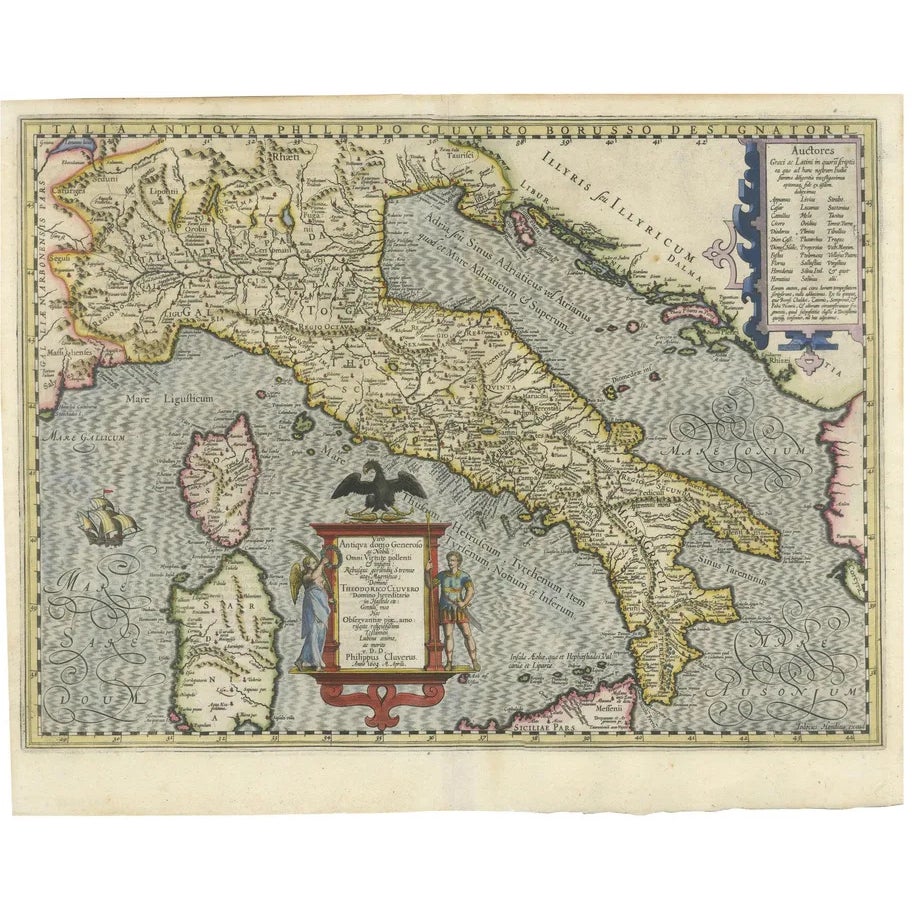 Hondius Map of Ancient Italy by Philippo Cluvero, 1603 | Chairish