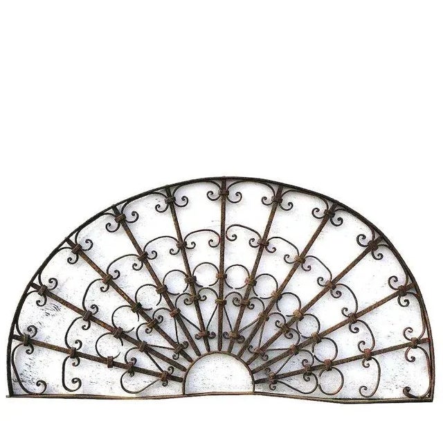 French Colonial Wrought Iron Arched Architectural Transom Grille | Chairish