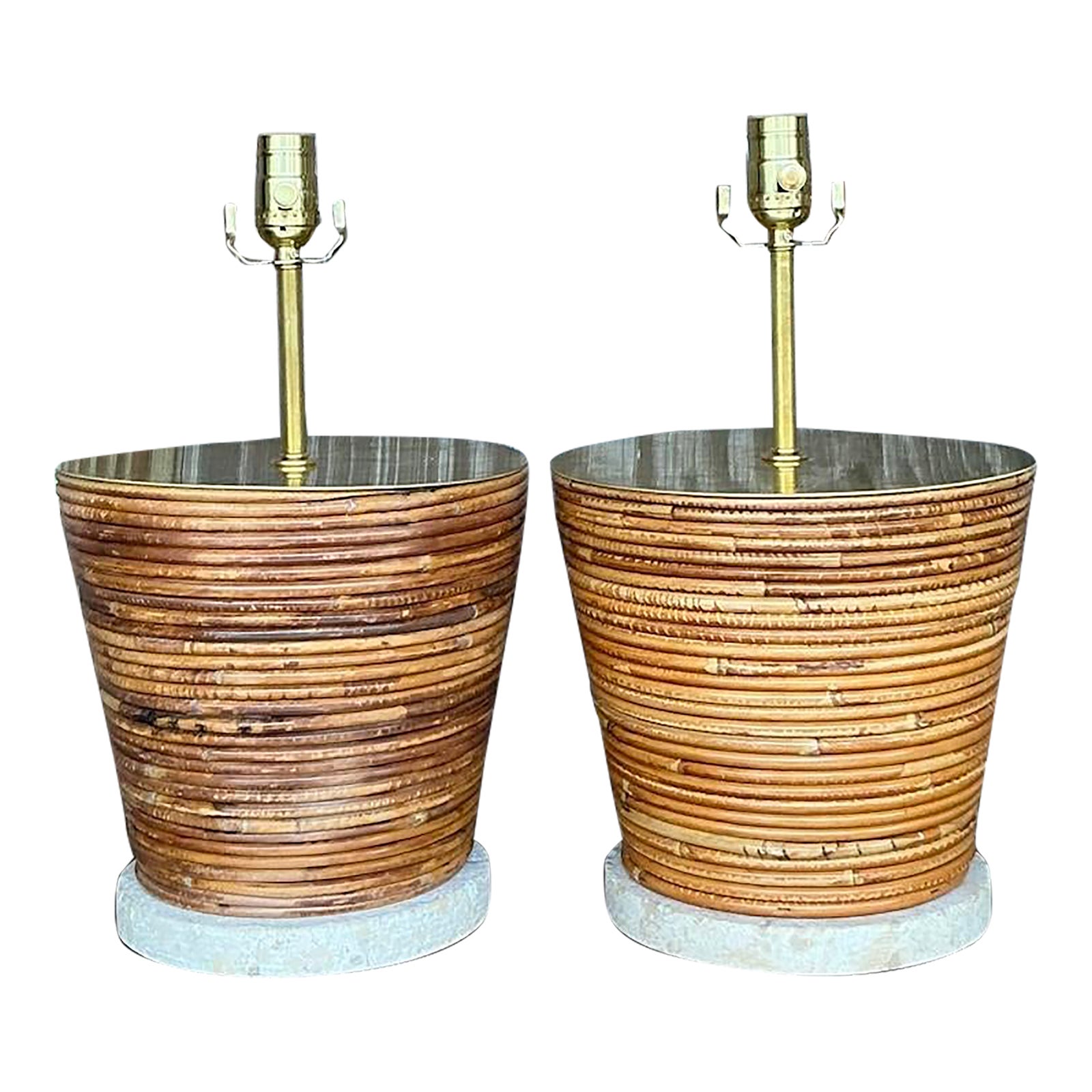Vintage Coastal Pencil Reed Lamps With Brass Hardware - a Pair | Chairish