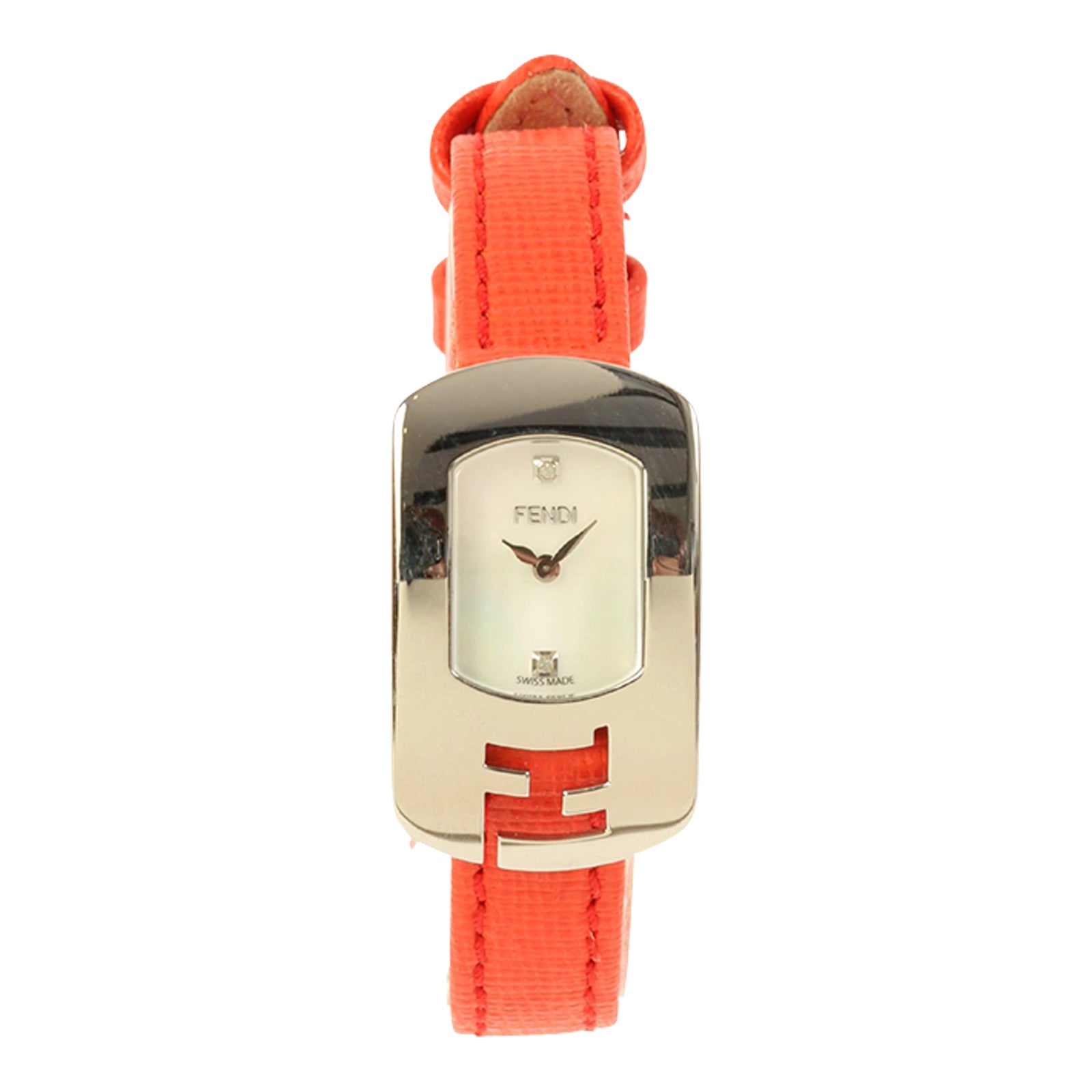Fendi Square 2P Diamond Logo Face Watch Silver/Red | Chairish