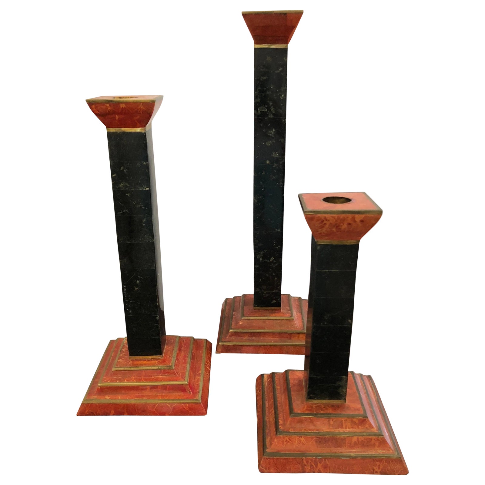 Eye-Catching Trio of Mid-Century Modern Marble and Brass Candlesticks ...