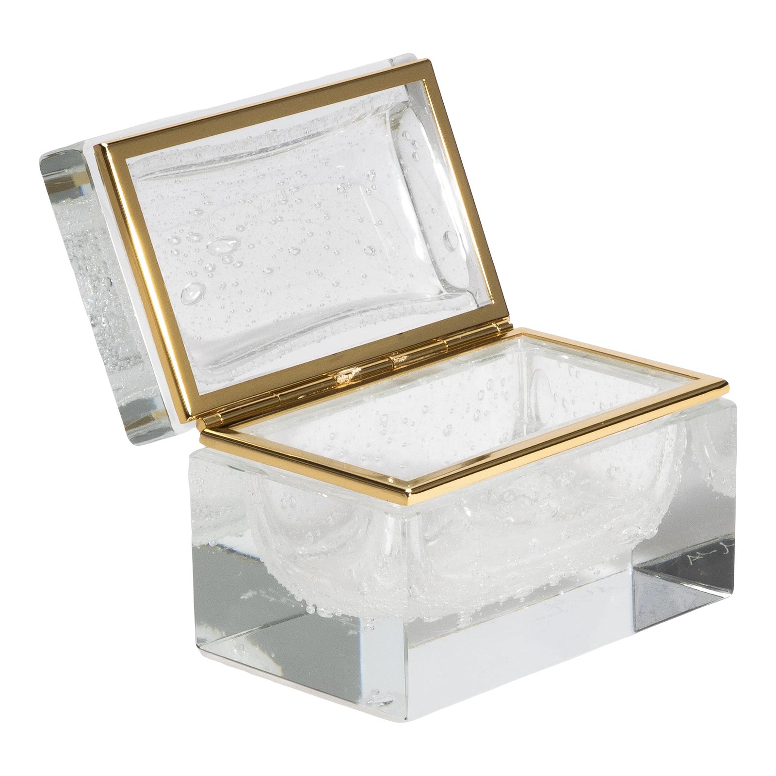 Hand Blown Murano Glass Box in Crystal With Bubbles and Brass Fittings ...