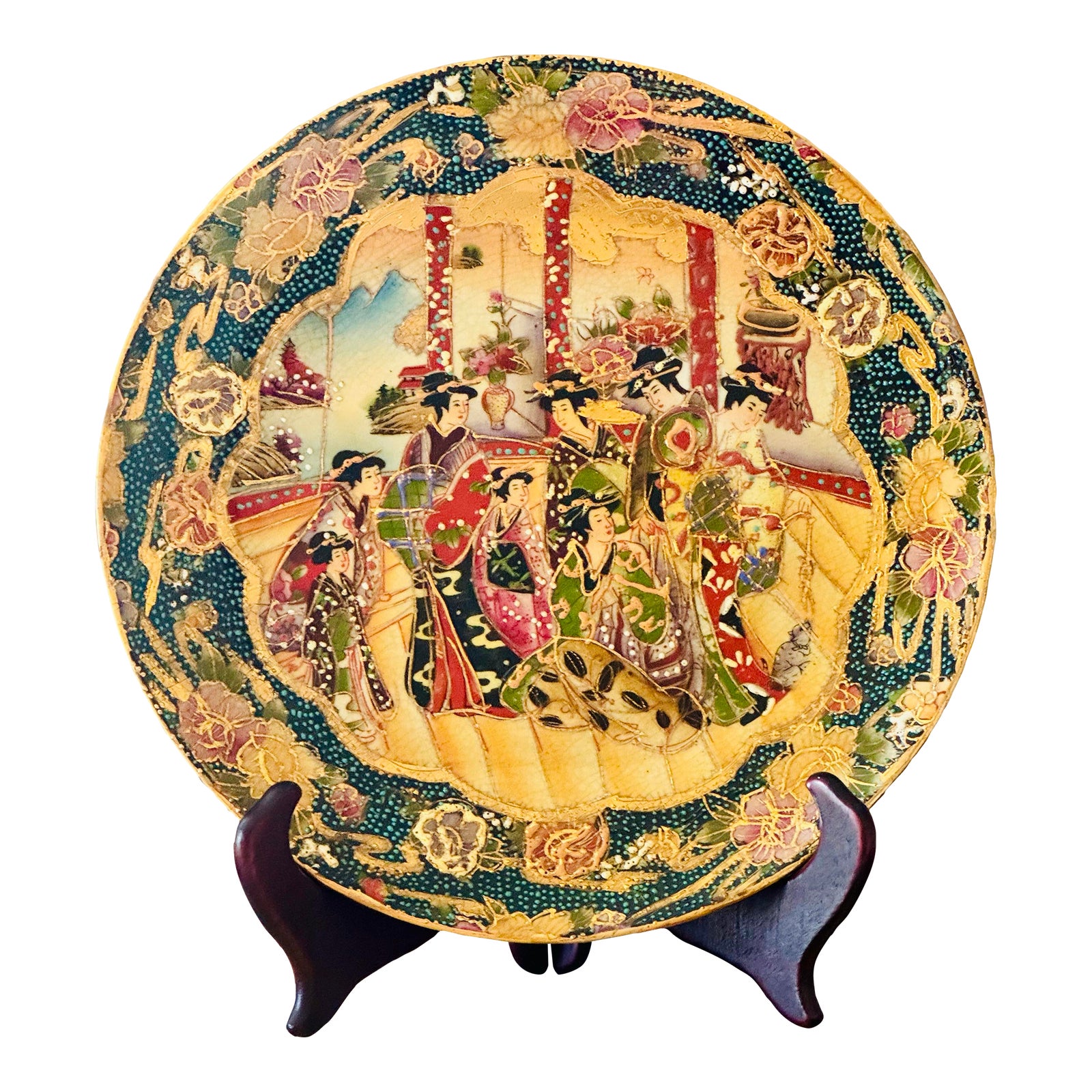 Vintage Hand Painted Satsuma Plate | Chairish