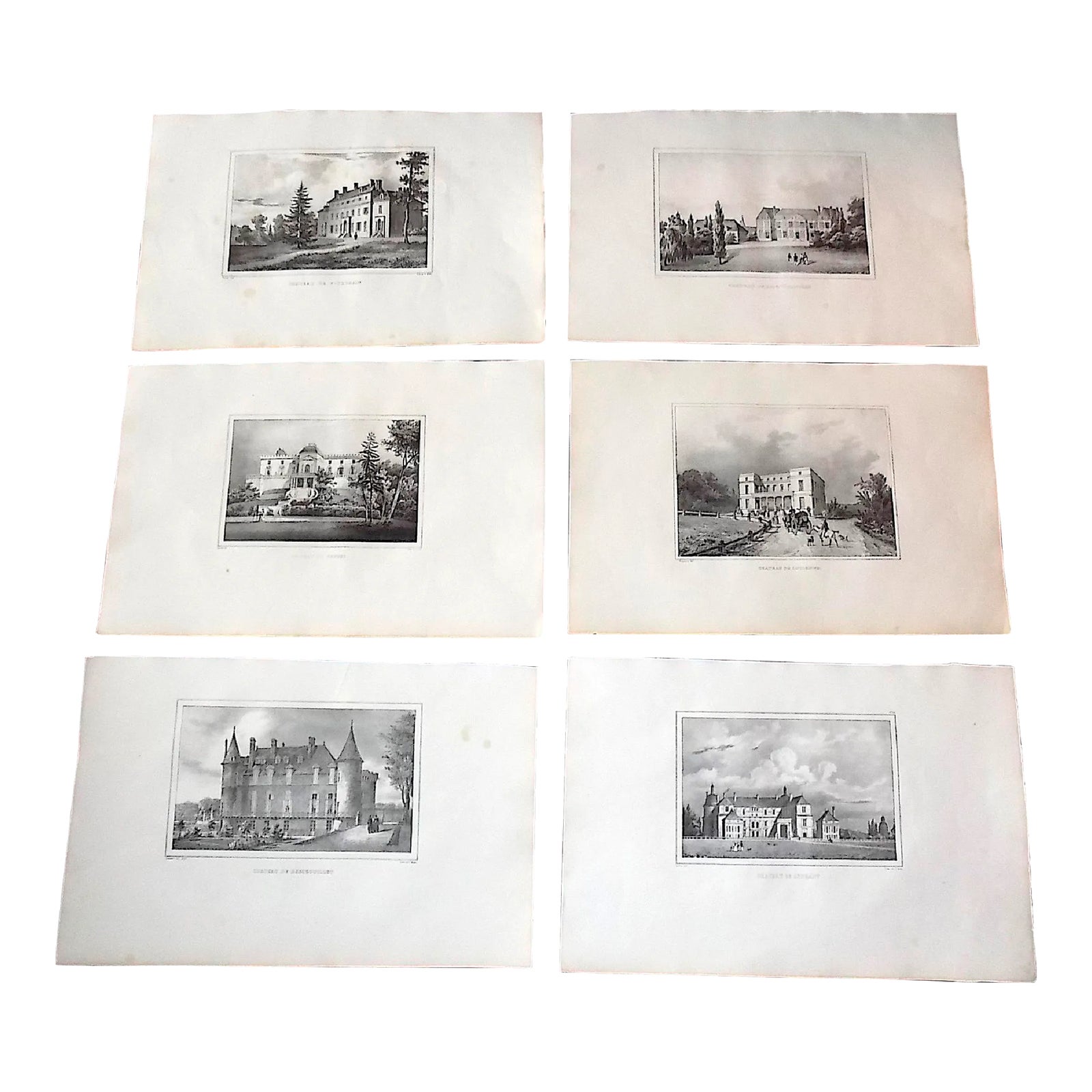 Antique 18th C. Chateaux De France Imperial Folio Size Lithographs ...