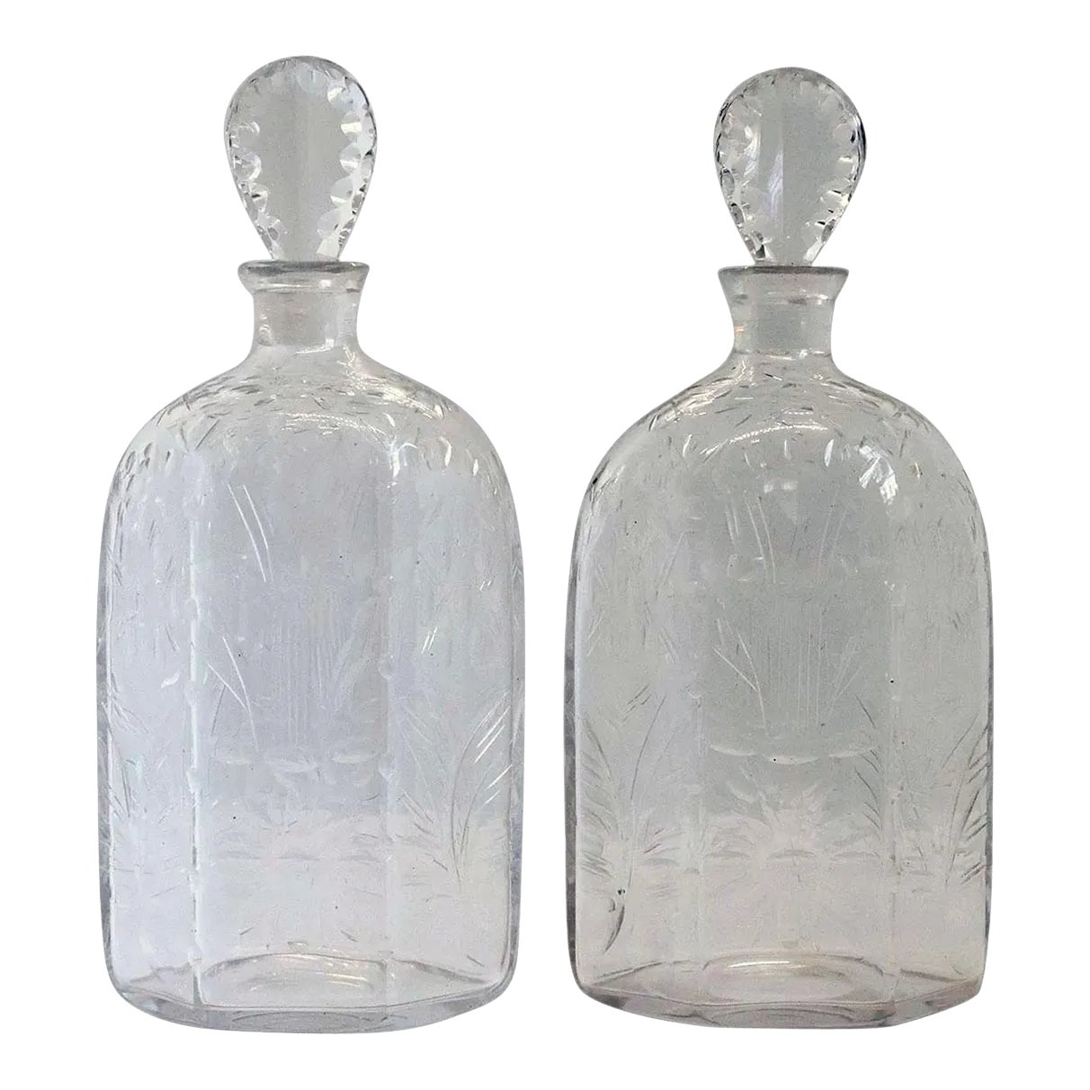 Pair English Harry Powell for Whitefriars Glass Spanish Cut Decanters ...