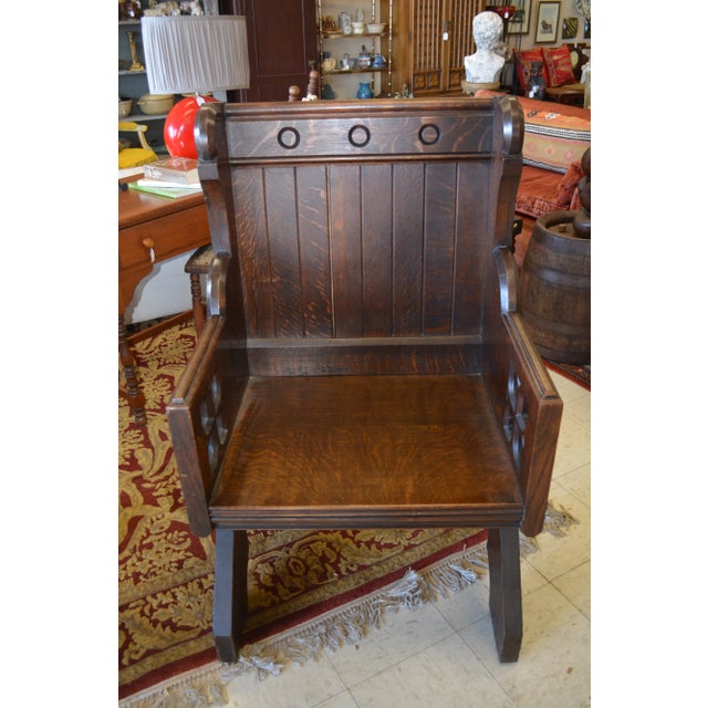 Antique English Dark Oak Large Deep & Wide Bishop's Throne Chair Bench ...